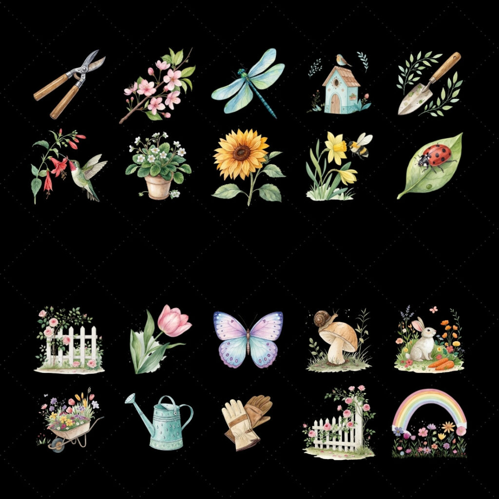 Spring Garden Watercolor Clipart Bundle, Floral Illustrations for ...