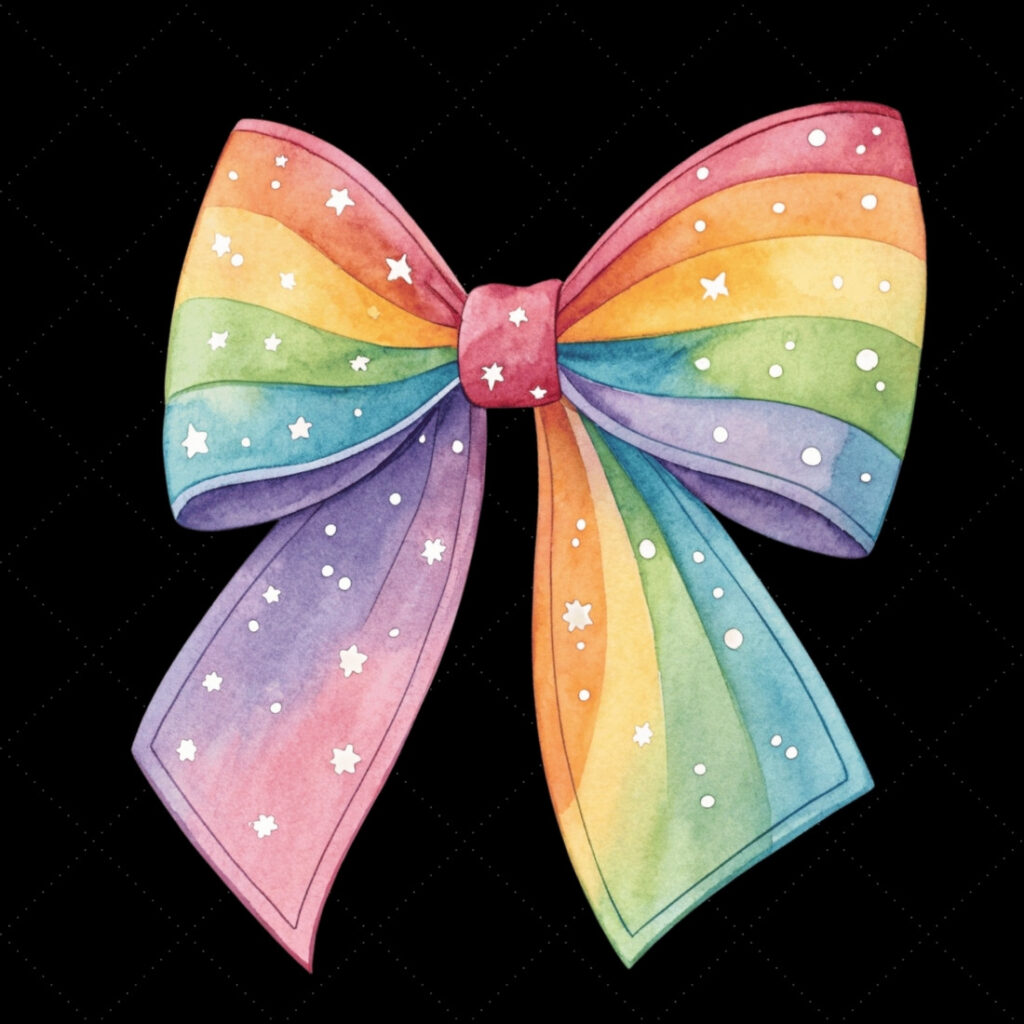 Watercolor Rainbow Coquette Bow Clipart with Blended Colors, watercolor ...