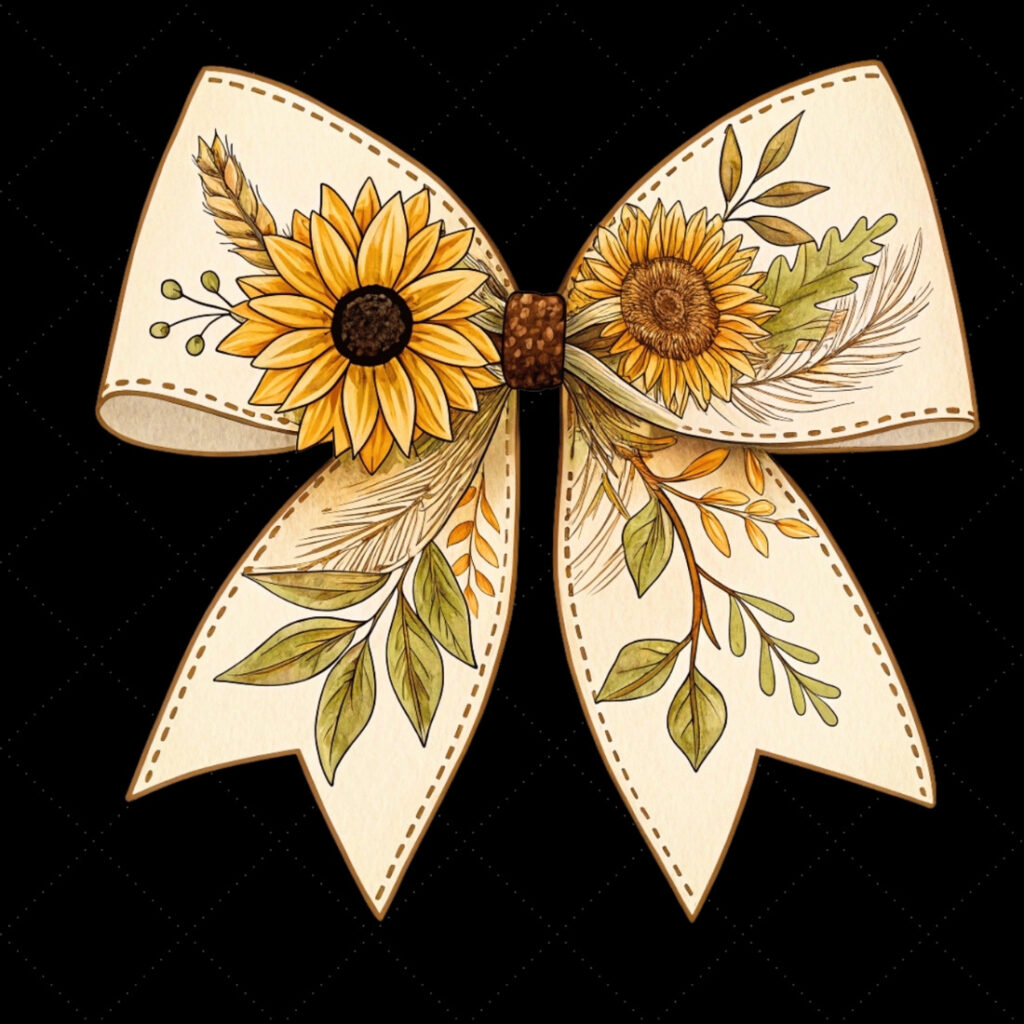 Rustic Linen Boho Sunflower Coquette Bow Clipart, rustic boho bow ...