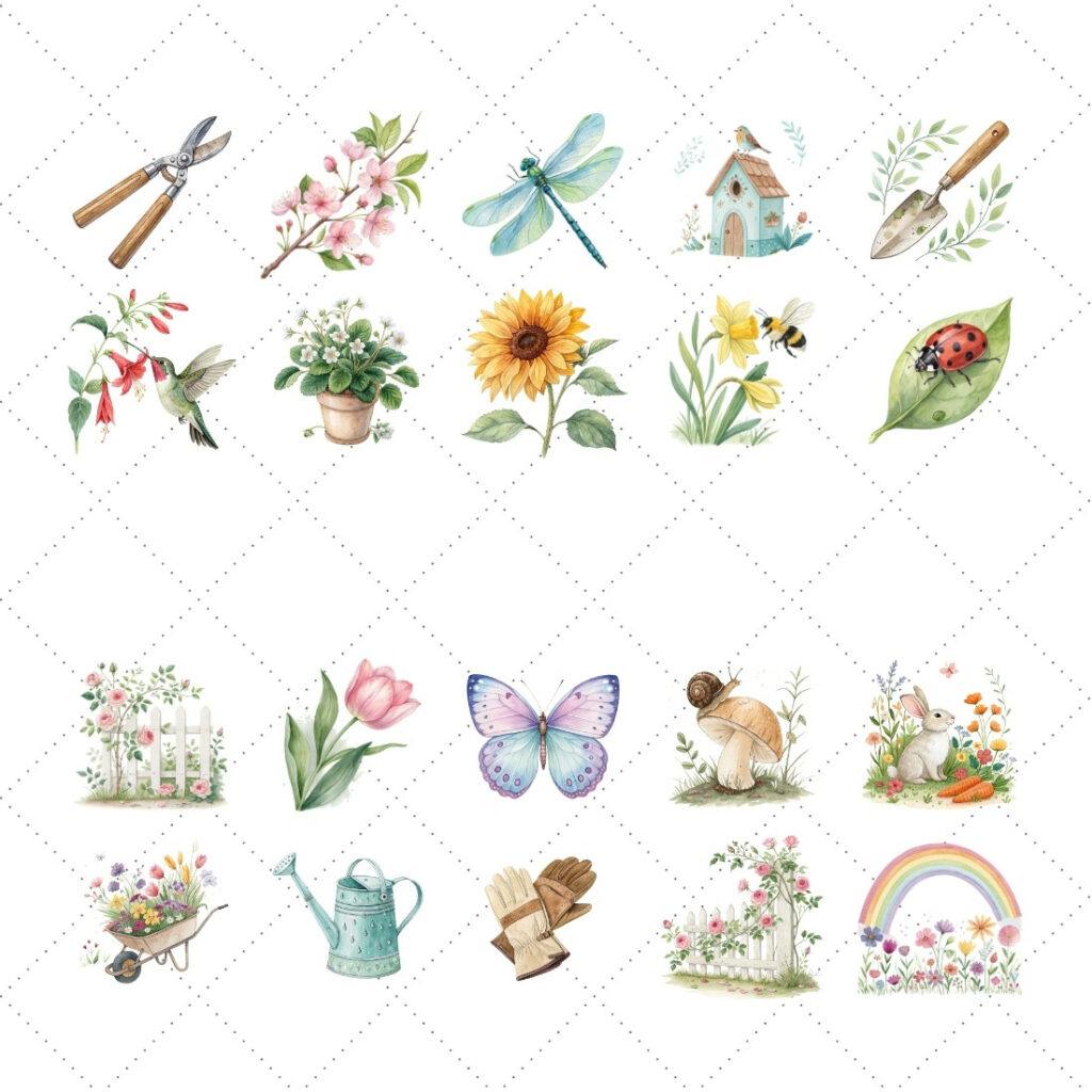 Spring Garden Watercolor Clipart Bundle, Floral Illustrations for ...