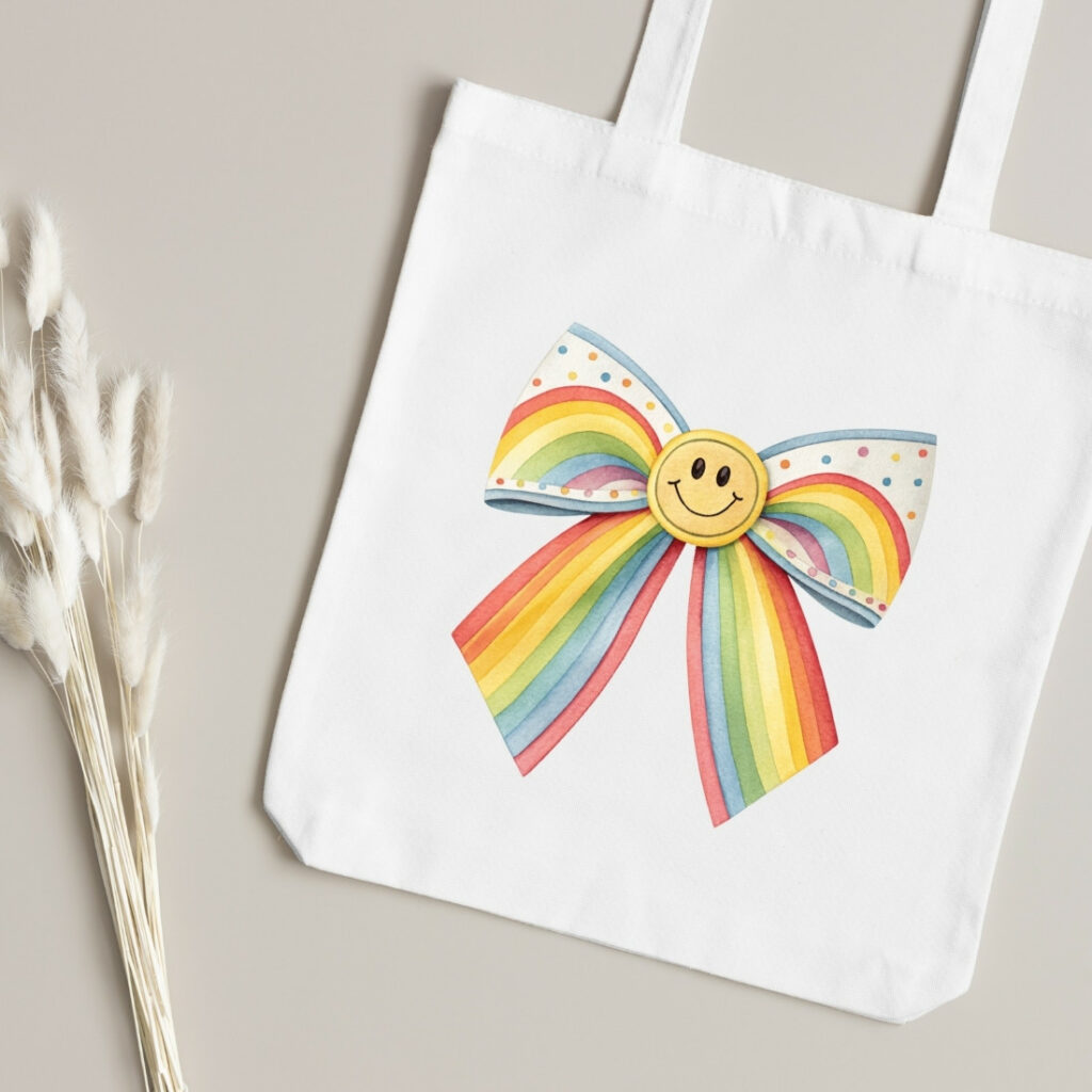 Rainbow Retro Smiley Coquette Bow Clipart, rainbow retro bow, smiley ...