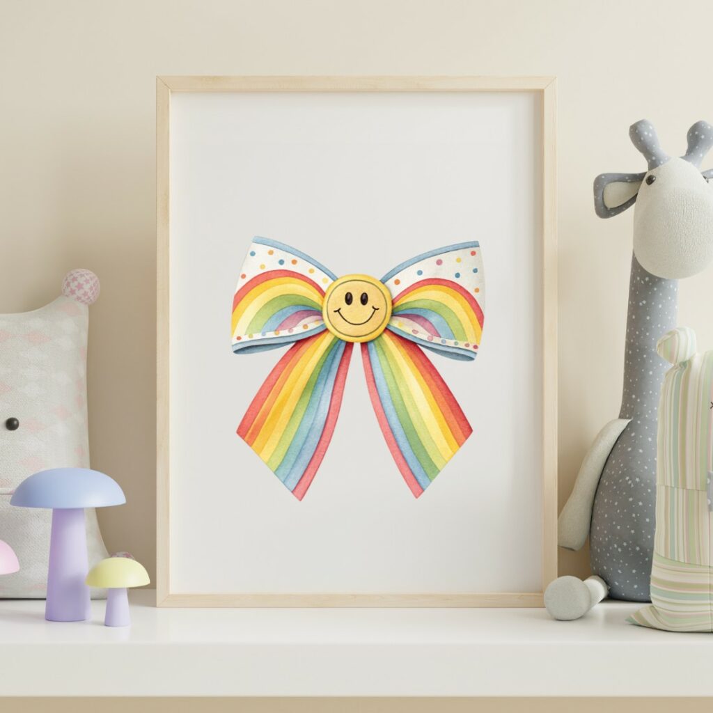 Rainbow Retro Smiley Coquette Bow Clipart, rainbow retro bow, smiley ...