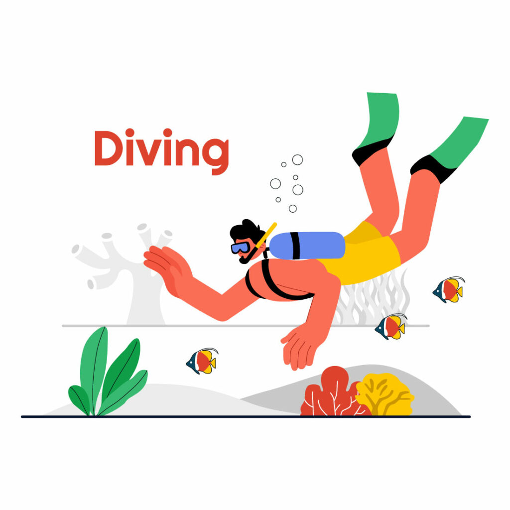 9 Underwater Diving Sport Illustration - MasterBundles
