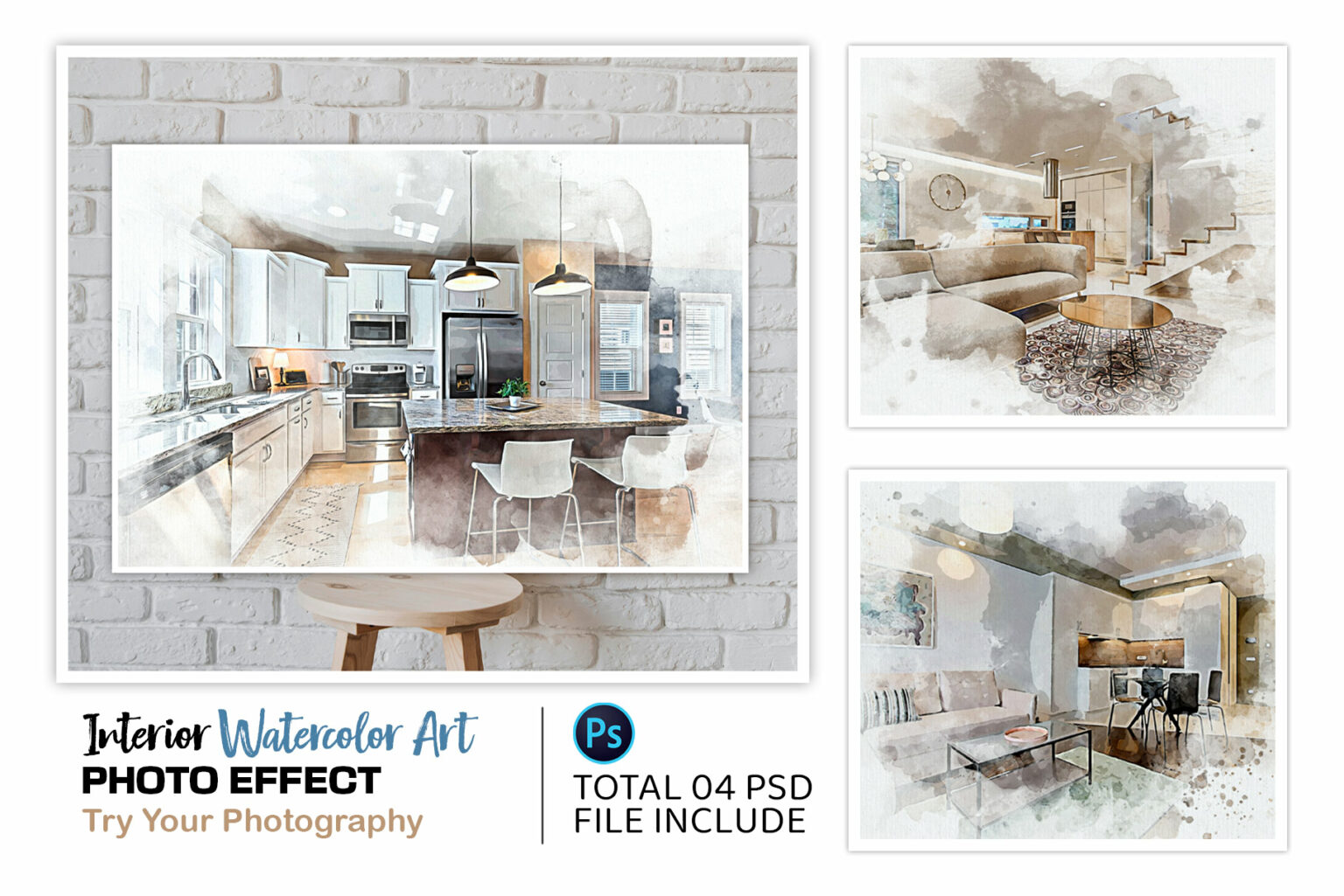 Interior Watercolor Art Photo Effect - MasterBundles
