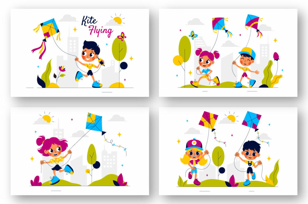 9 Joyful Kite Flying Activity Illustration - MasterBundles
