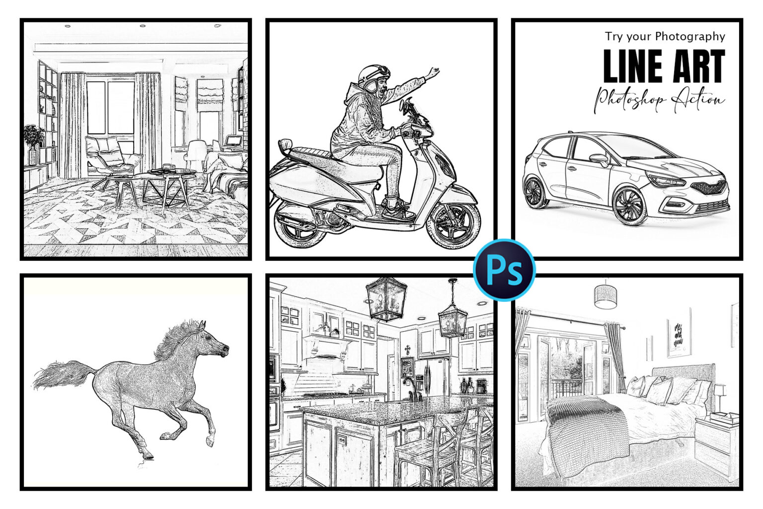 Line Art Photoshop Action - MasterBundles