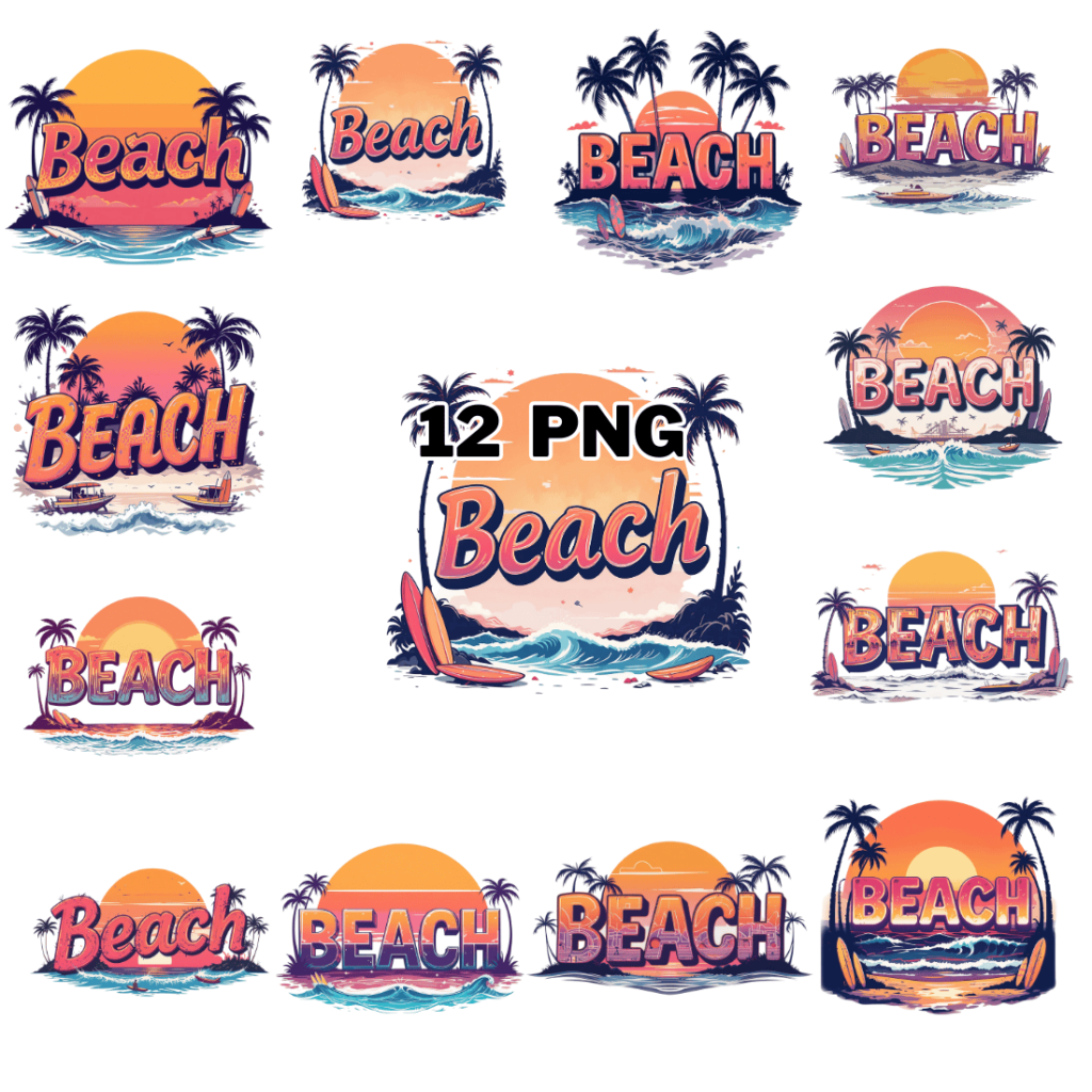 Watercolor Sunset Beach Sublimation Clipart Bundle - MasterBundles
