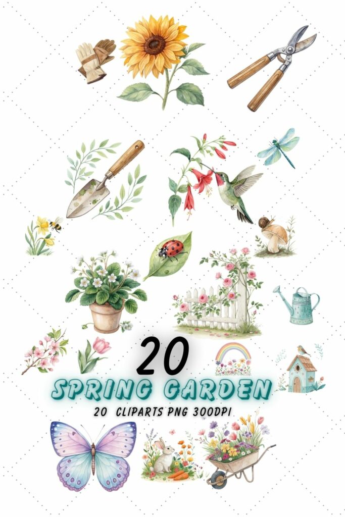 Spring Garden Watercolor Clipart Bundle, Floral Illustrations for ...