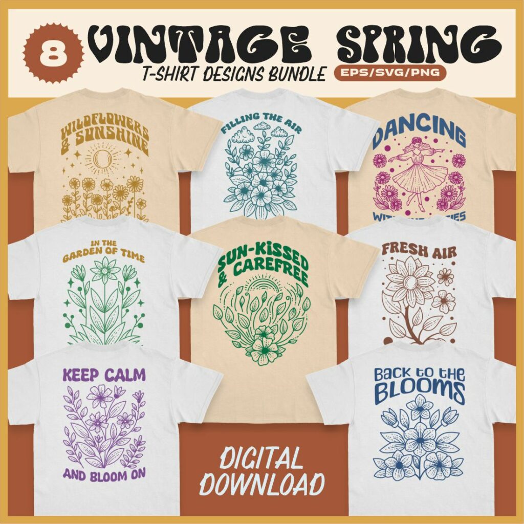 Vintage Spring T-shirt Designs Vector Bundle - MasterBundles