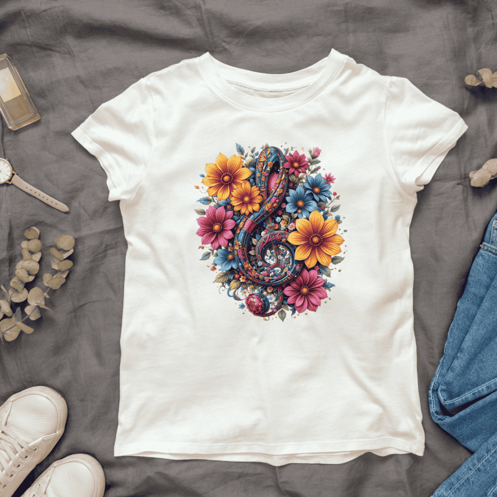 Colorful Floral Treble Clef T-shirt Design - MasterBundles