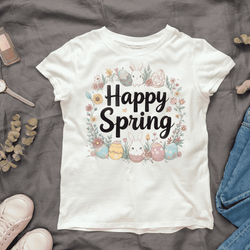 Springtime Bunny and Eggs T-shirt Design - MasterBundles