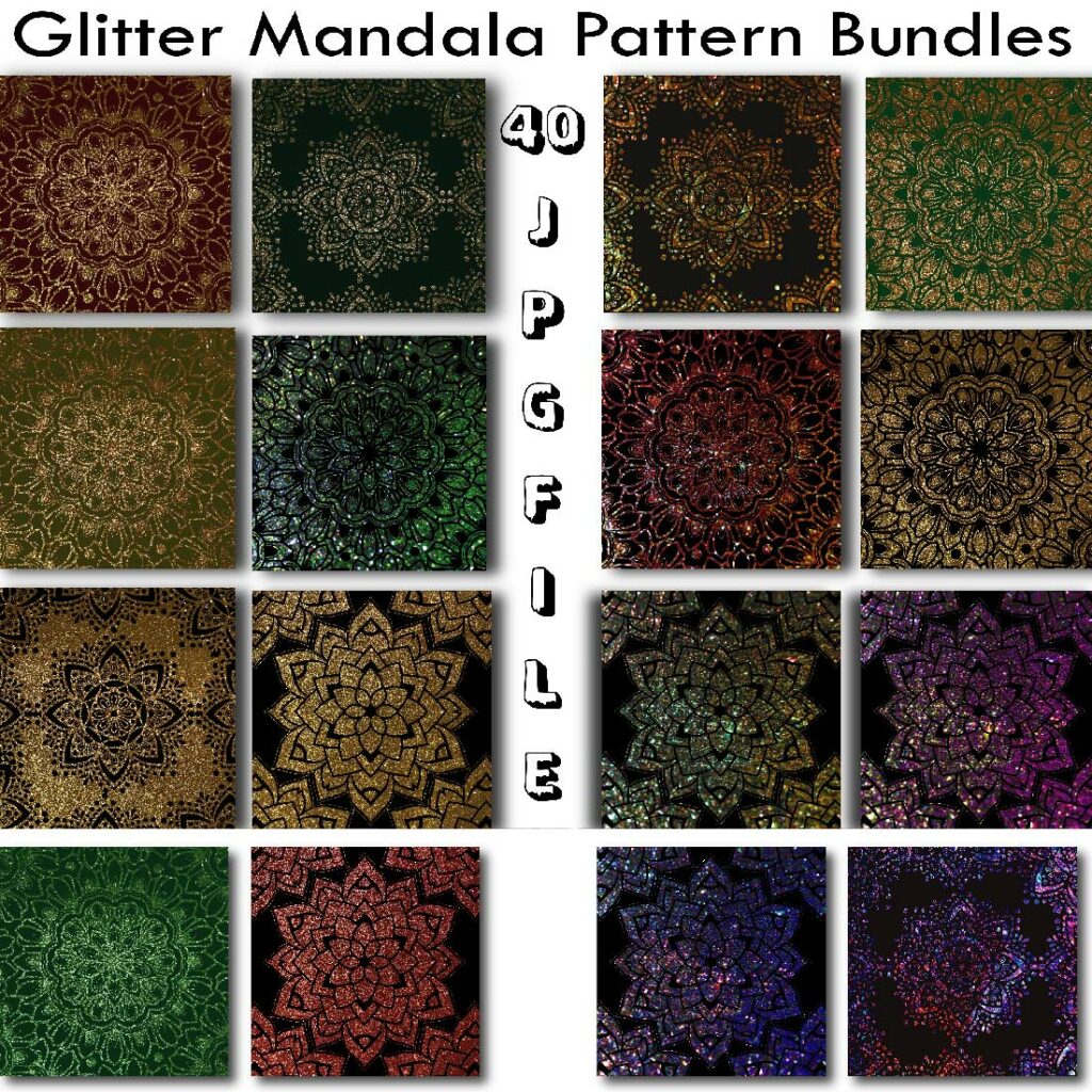 40 Luxury Glitter Mandala Background Bundle