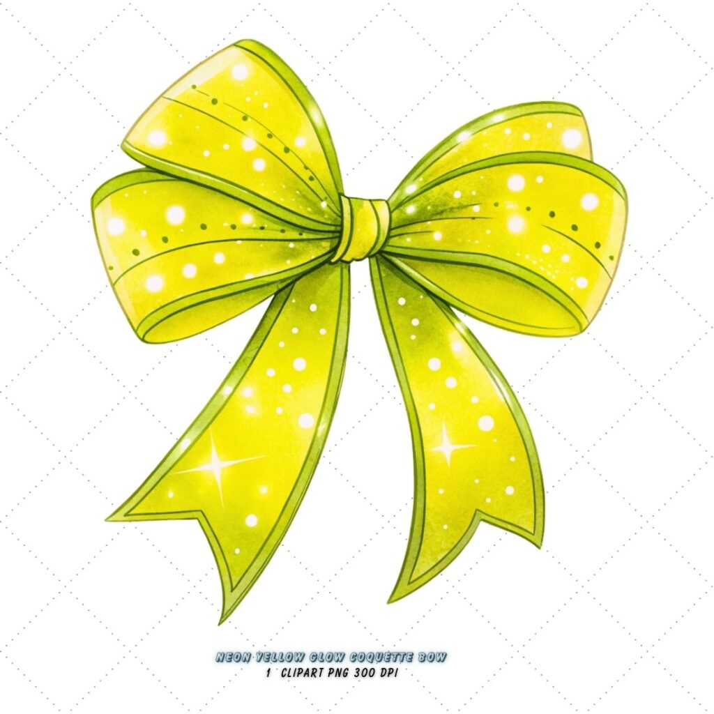 Neon Yellow Glow Coquette Bow Clipart, neon yellow bow, glowing ...