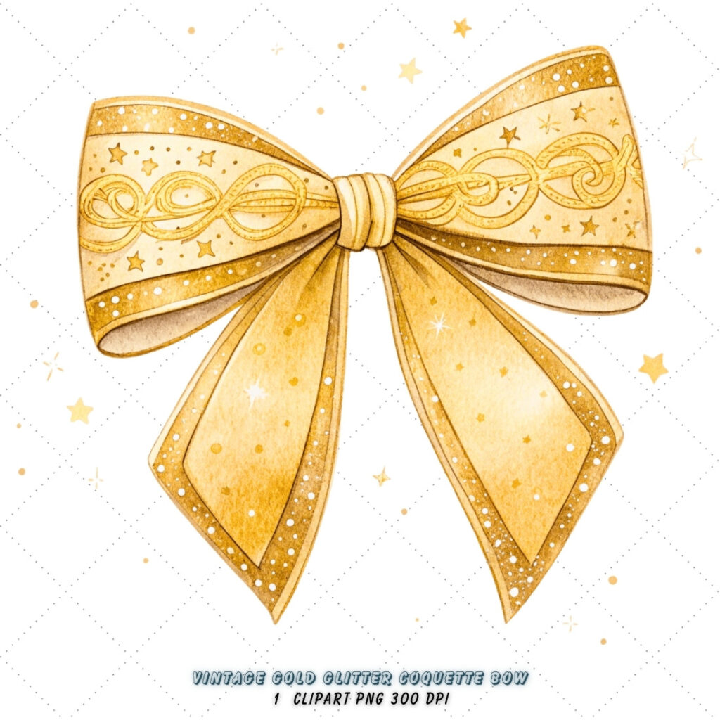 Vintage Gold Glitter Coquette Bow Clipart, vintage gold bow, glitter coquette bow, timeless bow ...