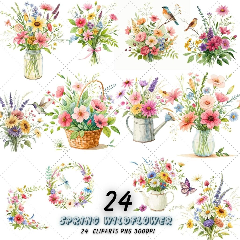 Wildflower Meadow Sublimation Clipart, Wildflower meadow clipart ...