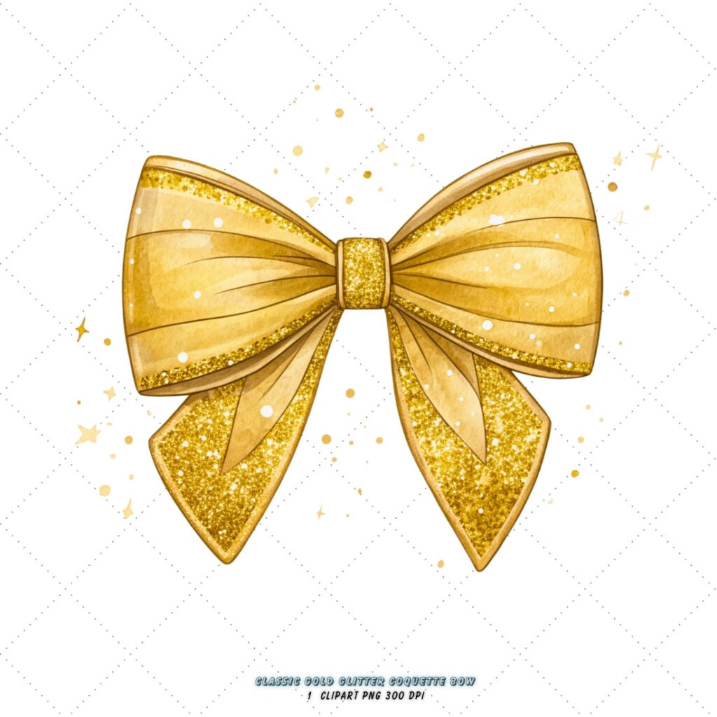 Classic Gold Glitter Coquette Bow Clipart, classic gold bow, glitter ...