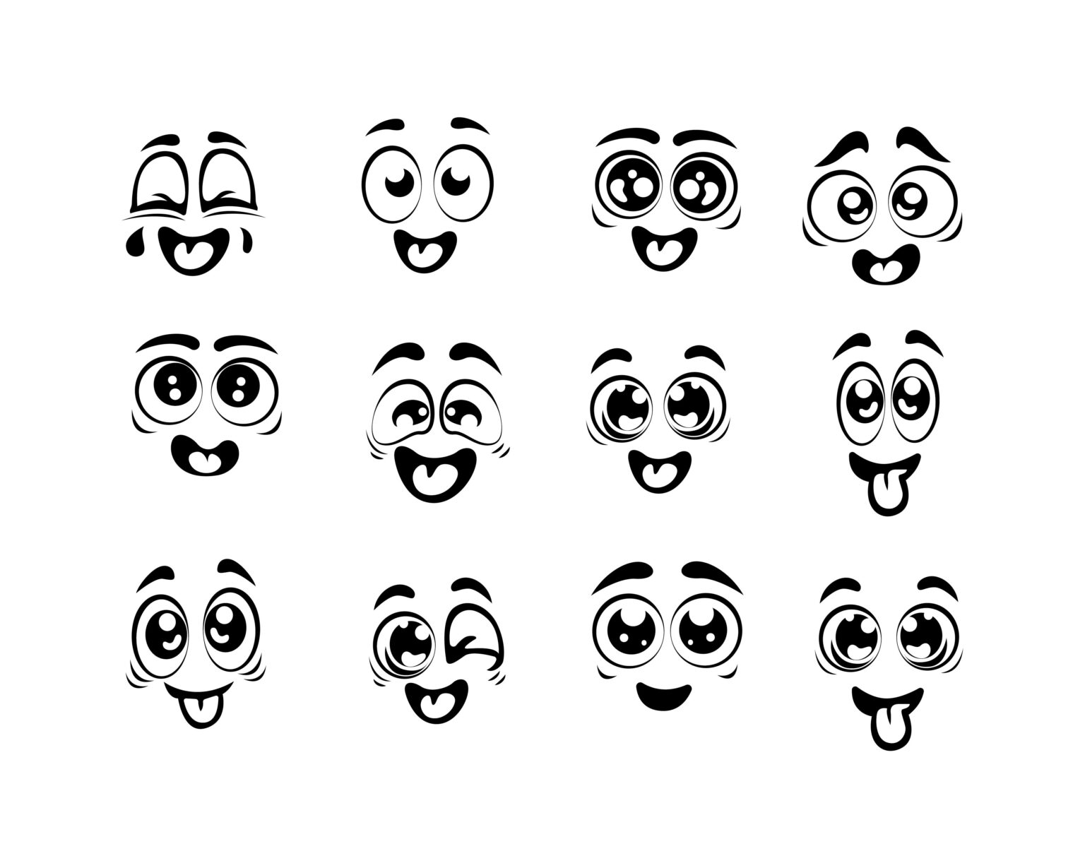 "Expressive Cartoon Eyes Set - 12 Playful and Cute Eye Expressions for ...