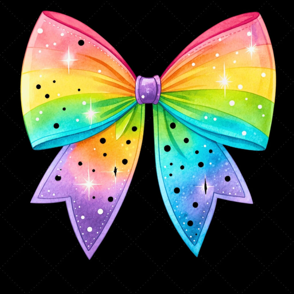 Neon Rainbow Glow Coquette Bow Clipart, neon rainbow bow, glowing ...