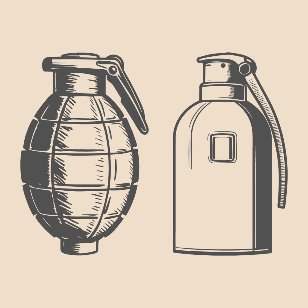 Illustration of two hand grenades, a symbol of military conflict and ...