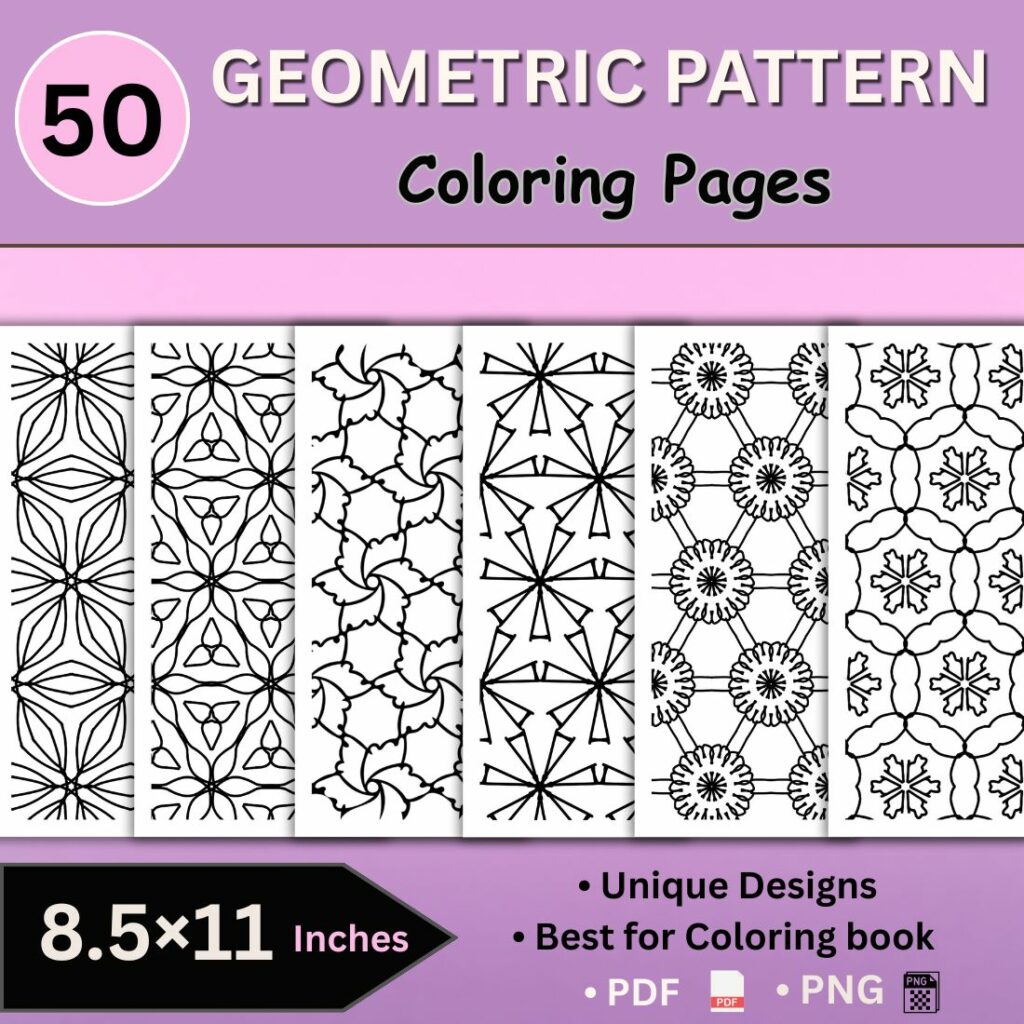 50 Geometric Pattern coloring Pages | Seamless floral designs - MasterBundles