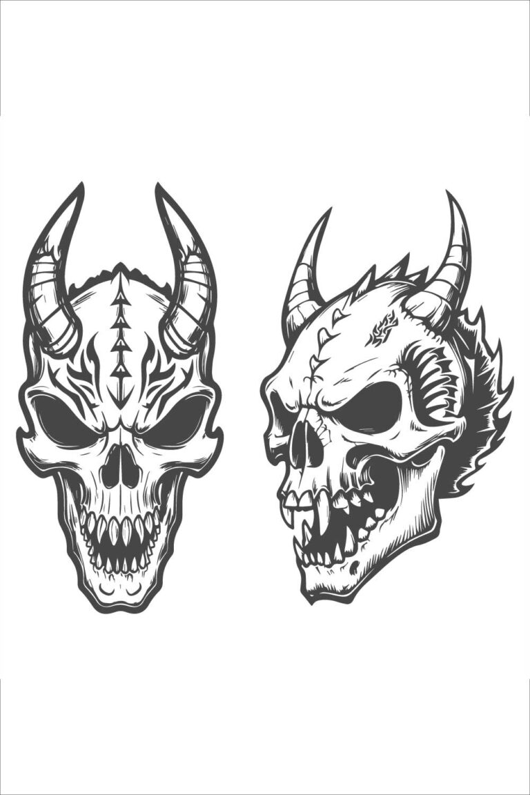 Dragon and devil Skull Vector Silhouette Illustration - MasterBundles