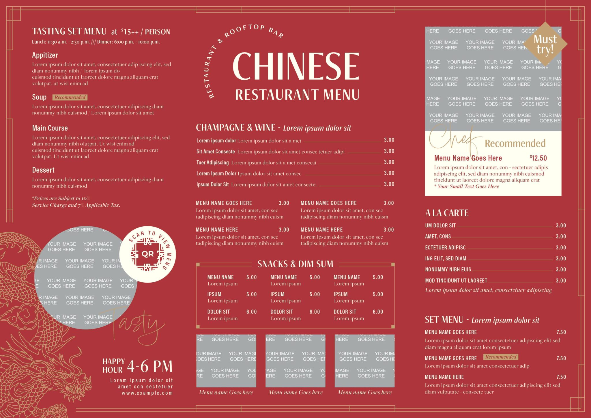 Premium Chinese Restaurant Menu Design in Red and Gold - MasterBundles