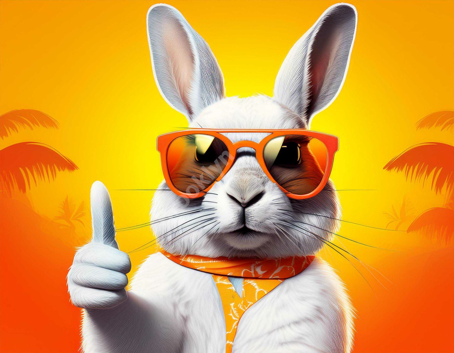 Cool White Rabbit with Orange Sunglasses Giving a Thumbs-Up - MasterBundles
