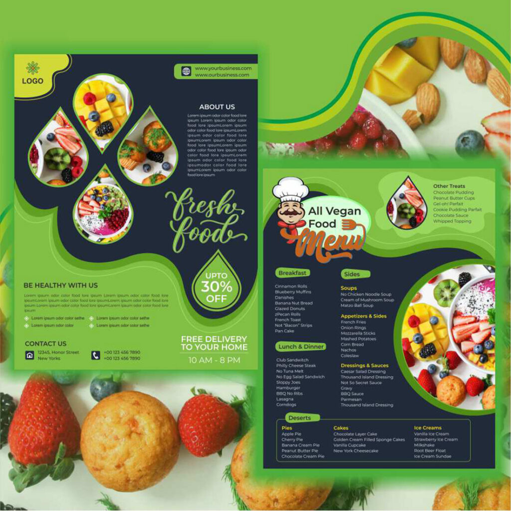 Flyer Design for Veg Food and Menu Card - MasterBundles