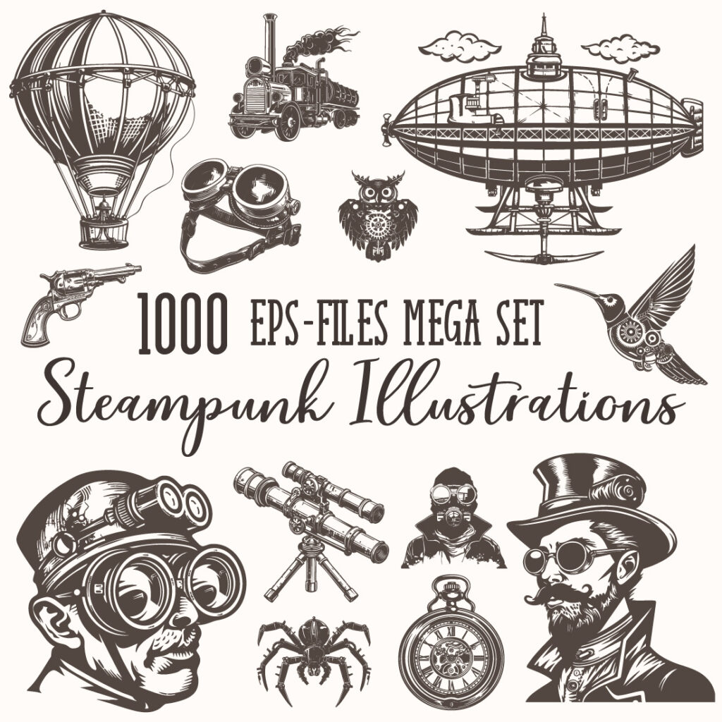 1000 Steampunk Vector Illustrations - MasterBundles
