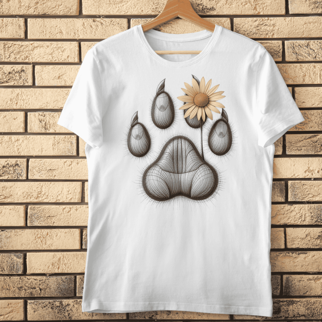 Paw Print with Daisy T-Shirt Design - MasterBundles