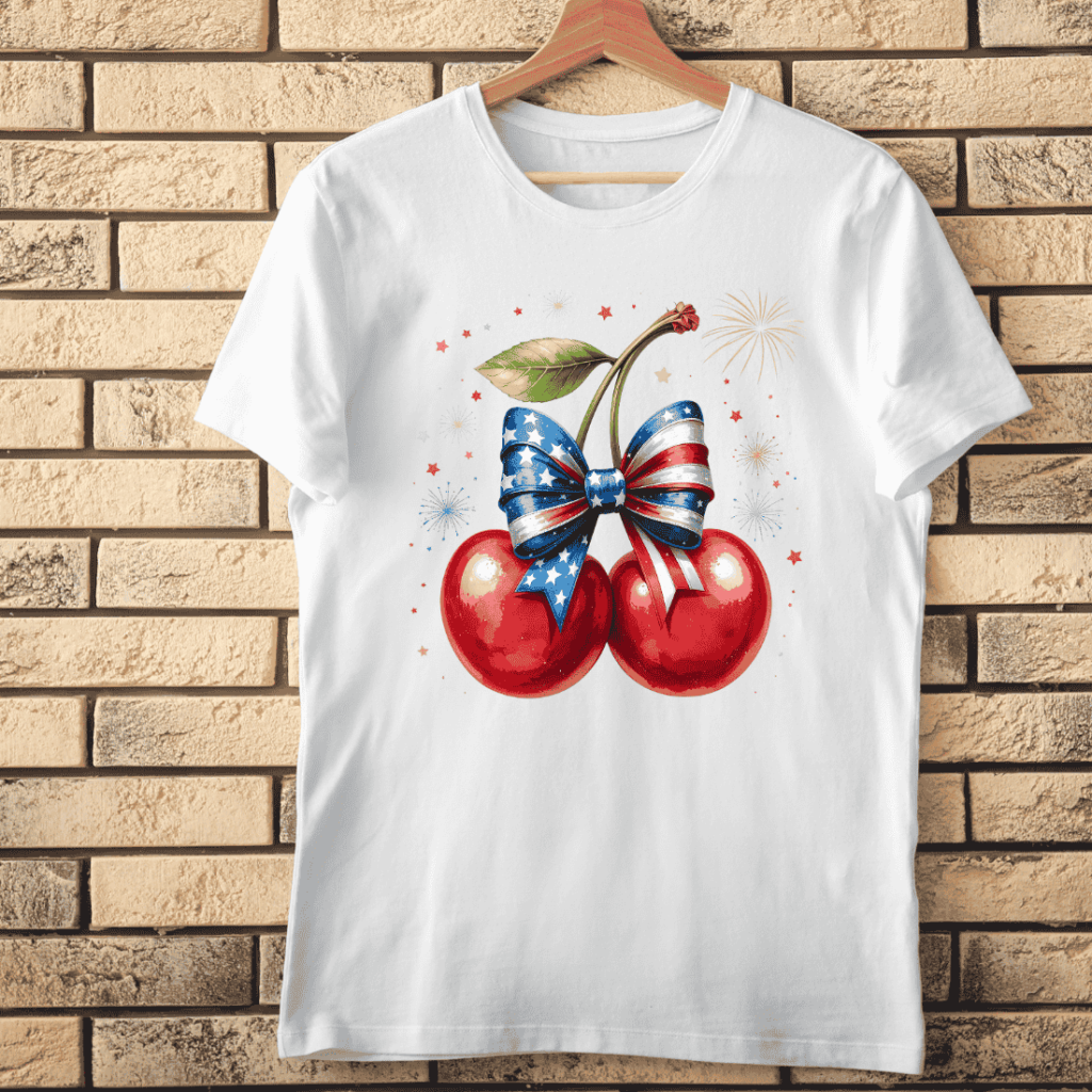 Fourth of July Cherries with American Flag Bow T-Shirt Design ...
