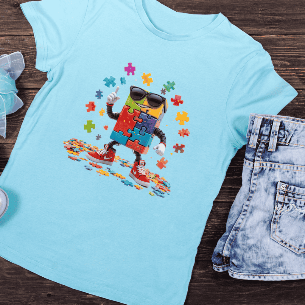 Colorful Jigsaw Character Art with Sneakers T-Shirt Design - MasterBundles