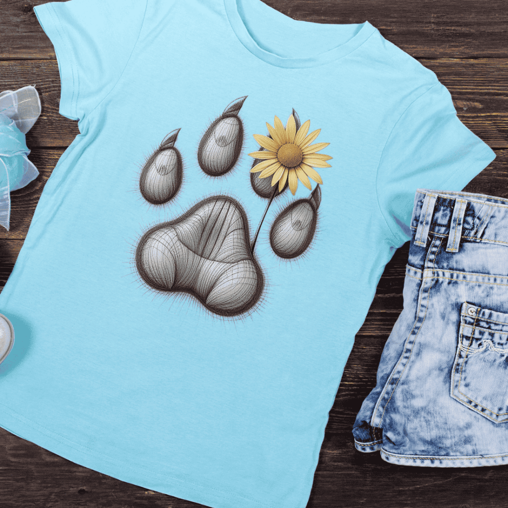Paw Print with Daisy T-Shirt Design - MasterBundles