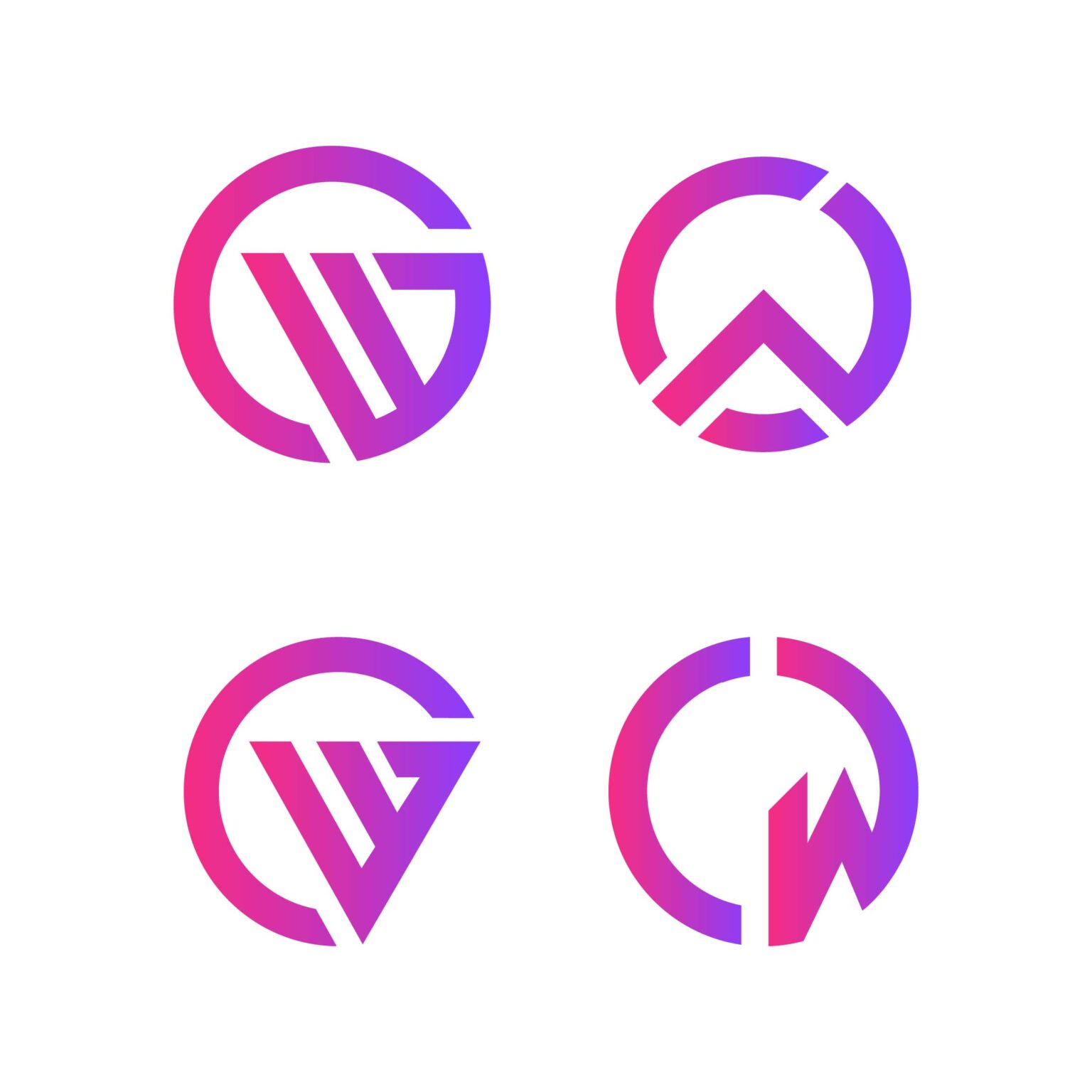 Modern CW WC Circle Letter Logo Round Monogram Design with Line Art ...