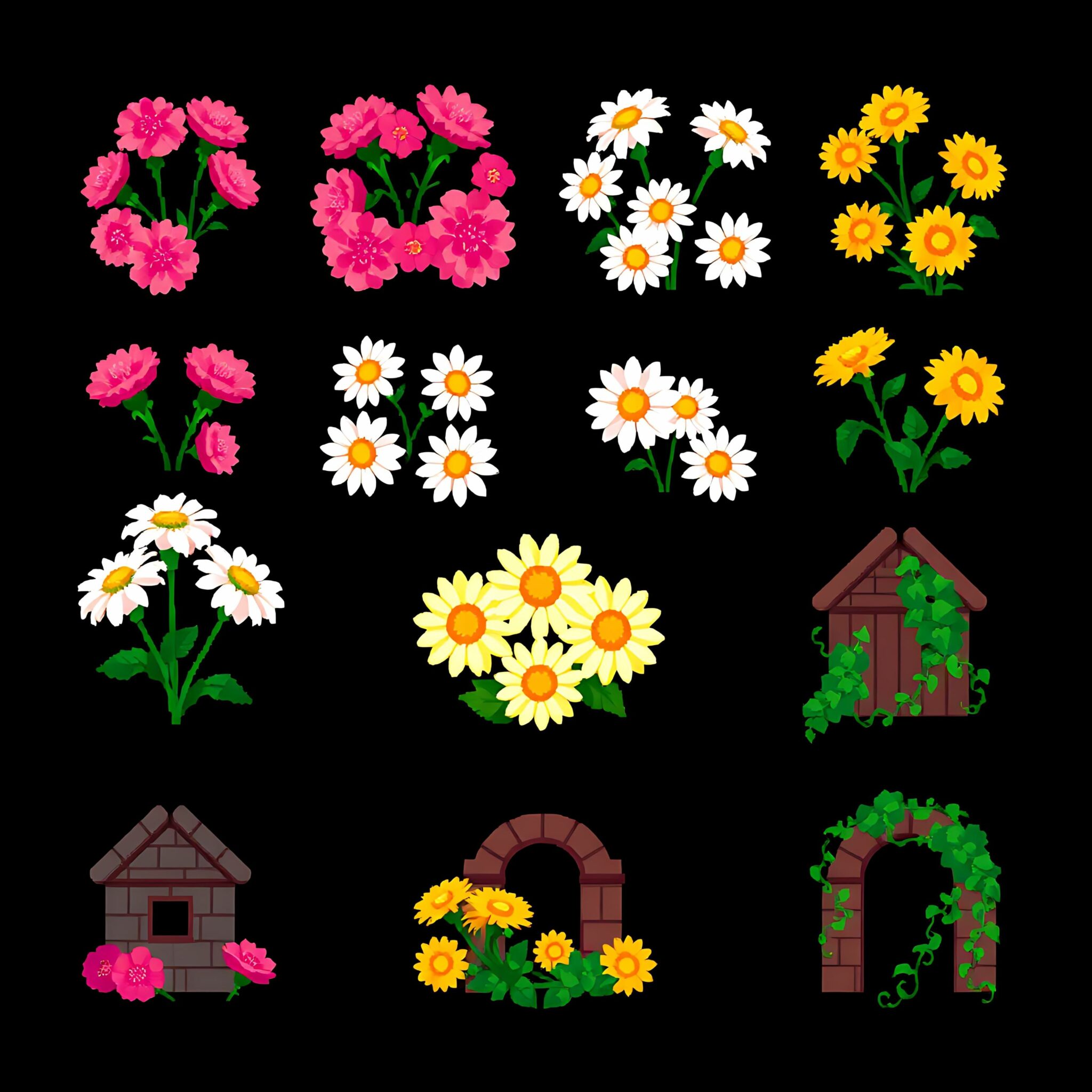 200+ PNG Pixel Flowers Bundle – Camellias, Peonies, Vines & Agave ...