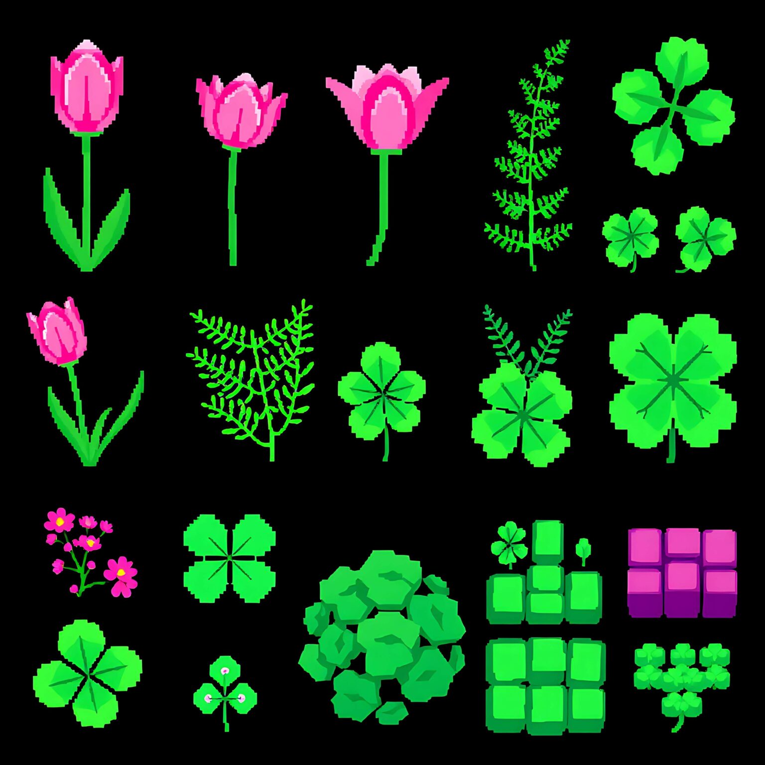 Pixel Bloom PNG Bundle – Zinnias, Dahlias, Roses & Succulents | 300 ...