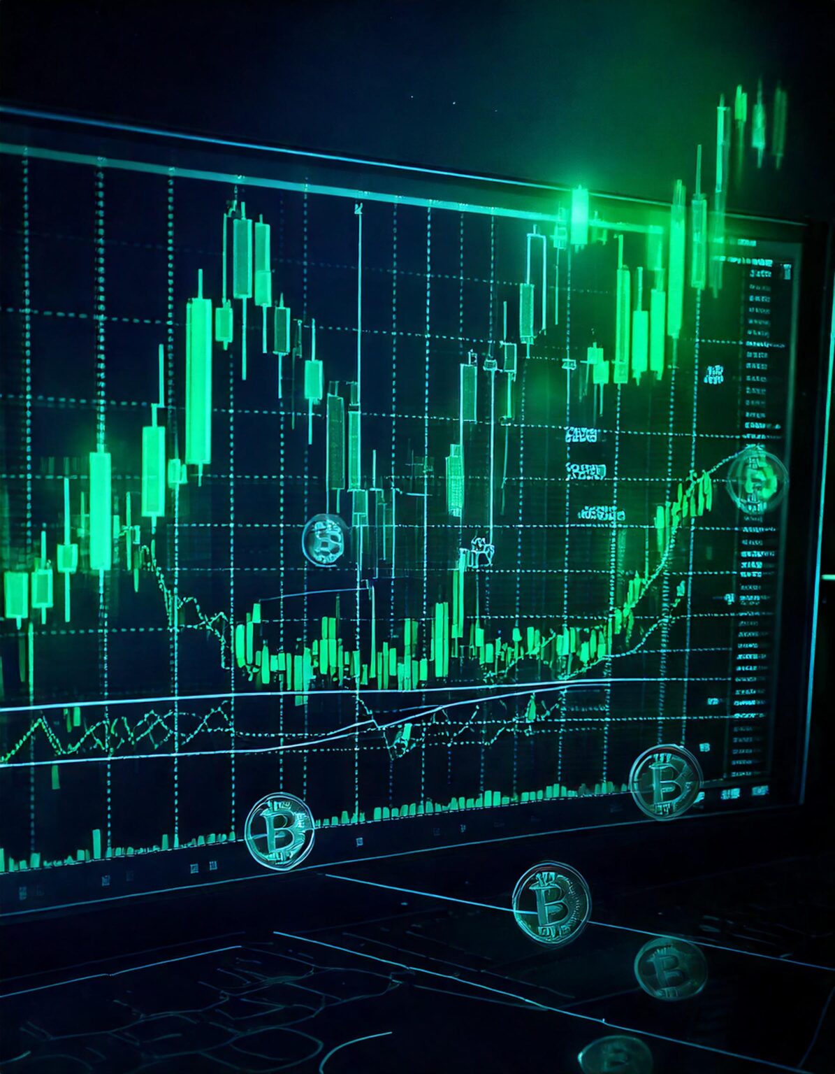 Glowing Green Digital Brain with Candlestick Charts in Circuit ...