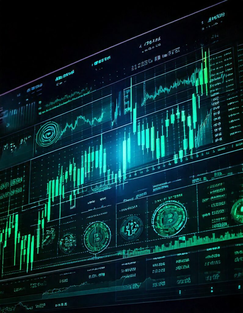 Glowing Green Digital Brain with Candlestick Charts in Circuit ...