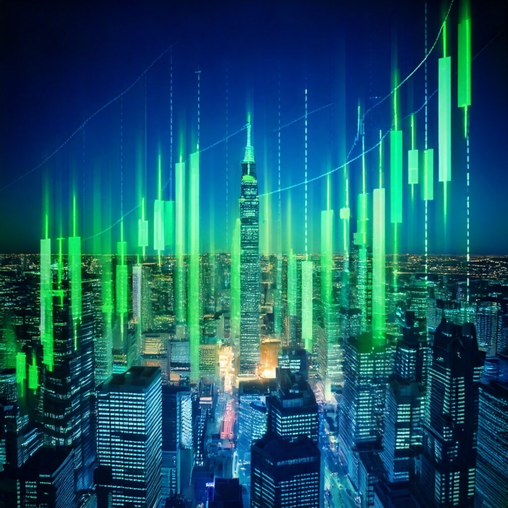 Glowing Green Digital Brain with Candlestick Charts in Circuit ...