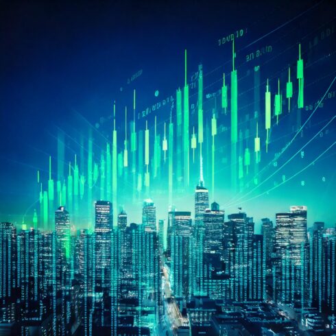 Glowing Green Digital Brain with Candlestick Charts in Circuit ...