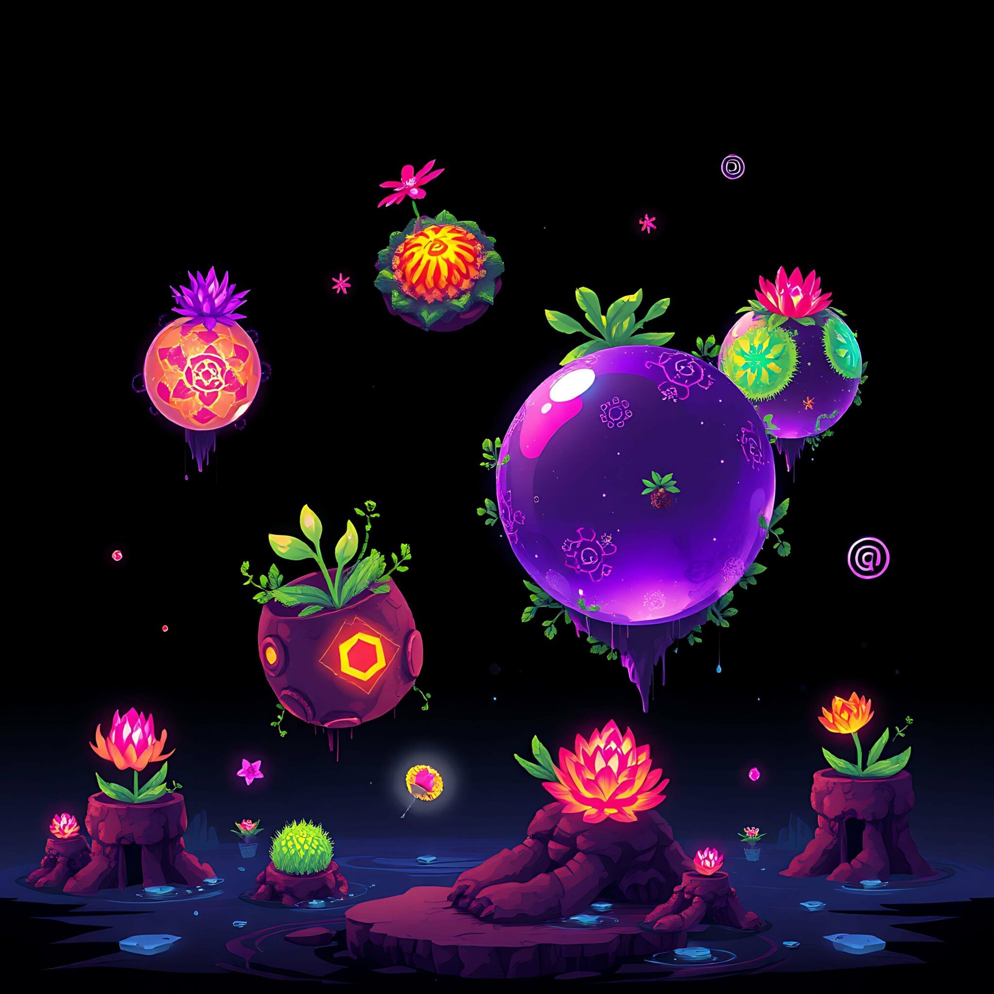 Floating Bioluminescent Spheres PNG Bundle – Alien Flora & Sci-Fi Glow ...