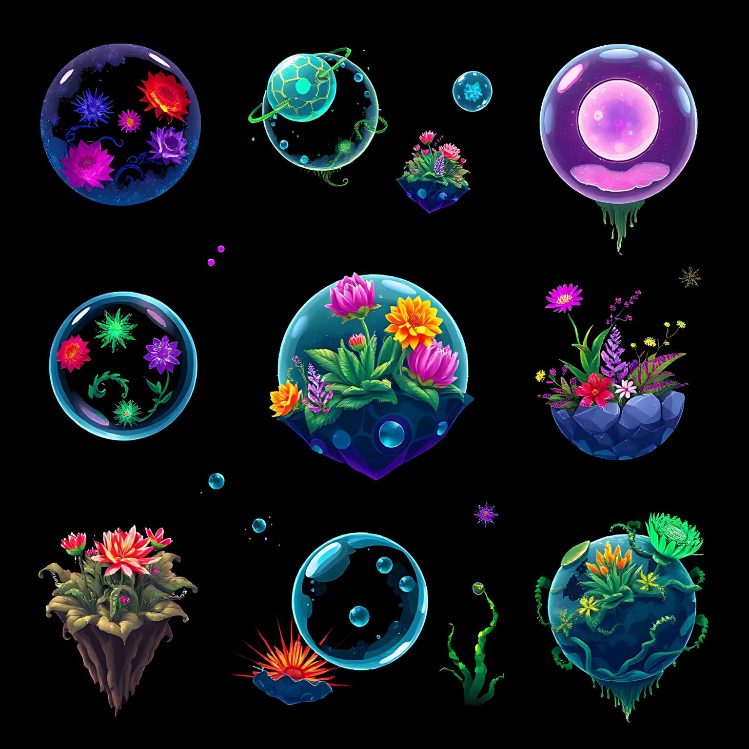 Floating Bioluminescent Spheres PNG Bundle – Alien Flora & Sci-Fi Glow ...