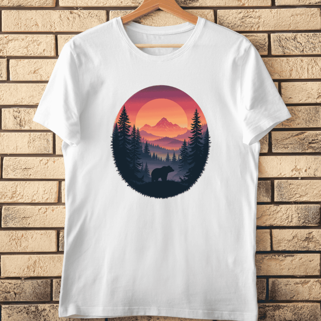 Bear in Mountain Landscape T-Shirt Design - MasterBundles