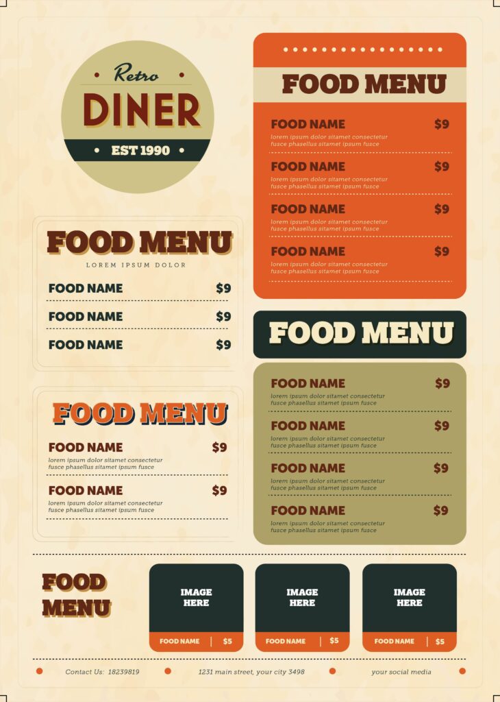 Retro Diner Menu Layout – Classic American Style with a Vintage Twist ...