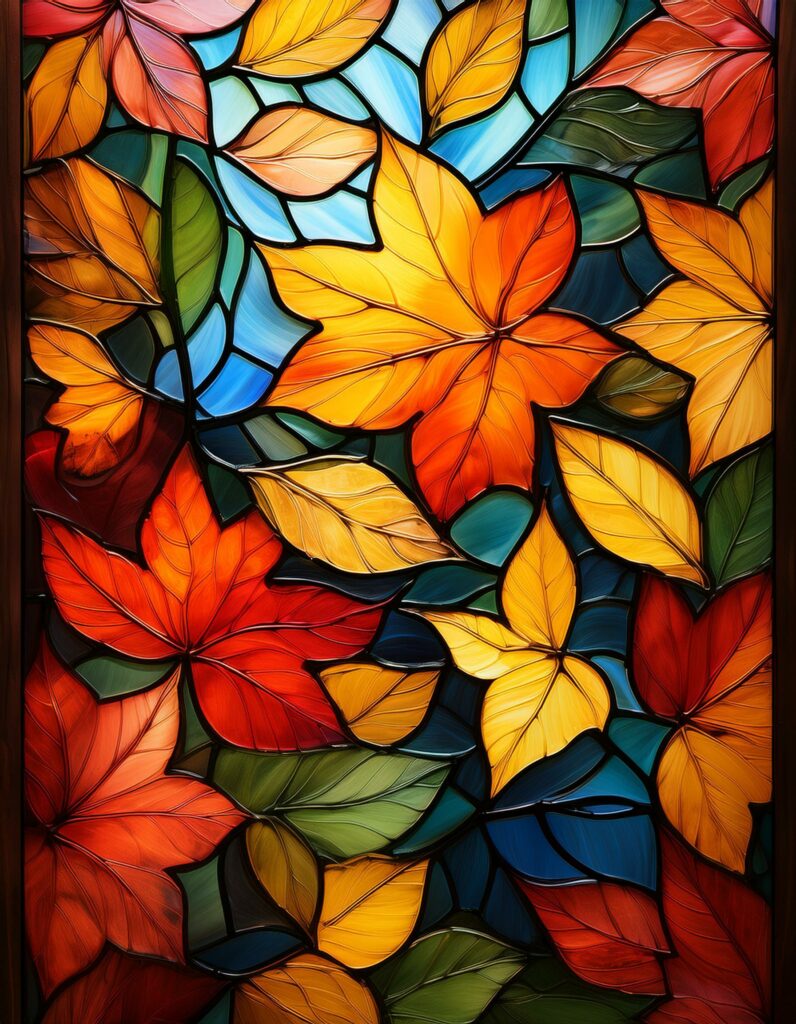 Stained Glass Autumn – Vibrant Foliage Background Wallpaper - MasterBundles