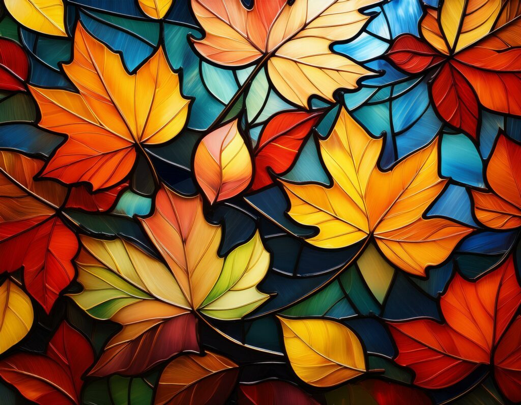 Stained Glass Autumn – Vibrant Foliage Background Wallpaper - MasterBundles