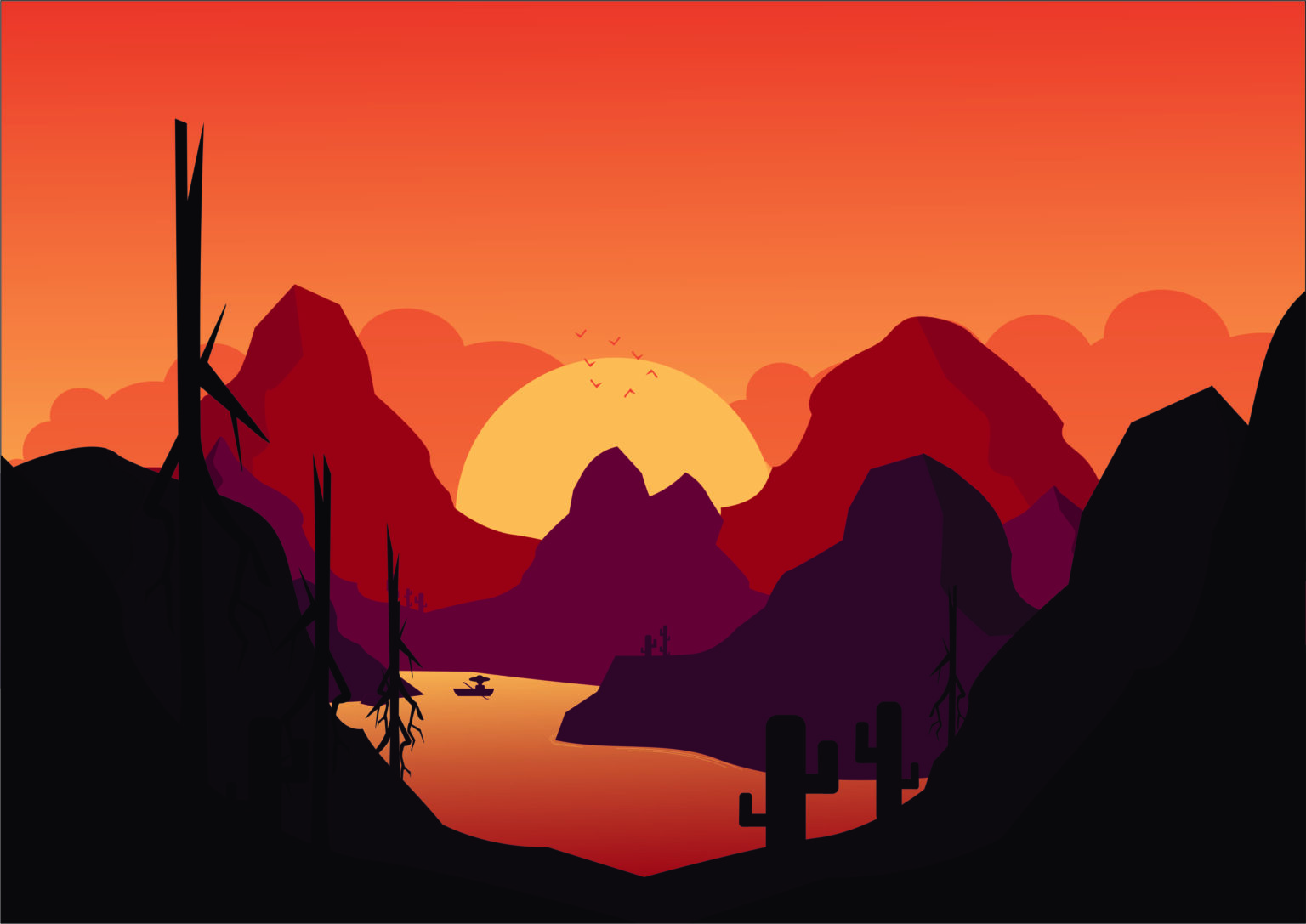 Desert Sunset Illustration | Aesthetic Silhouette Art - MasterBundles