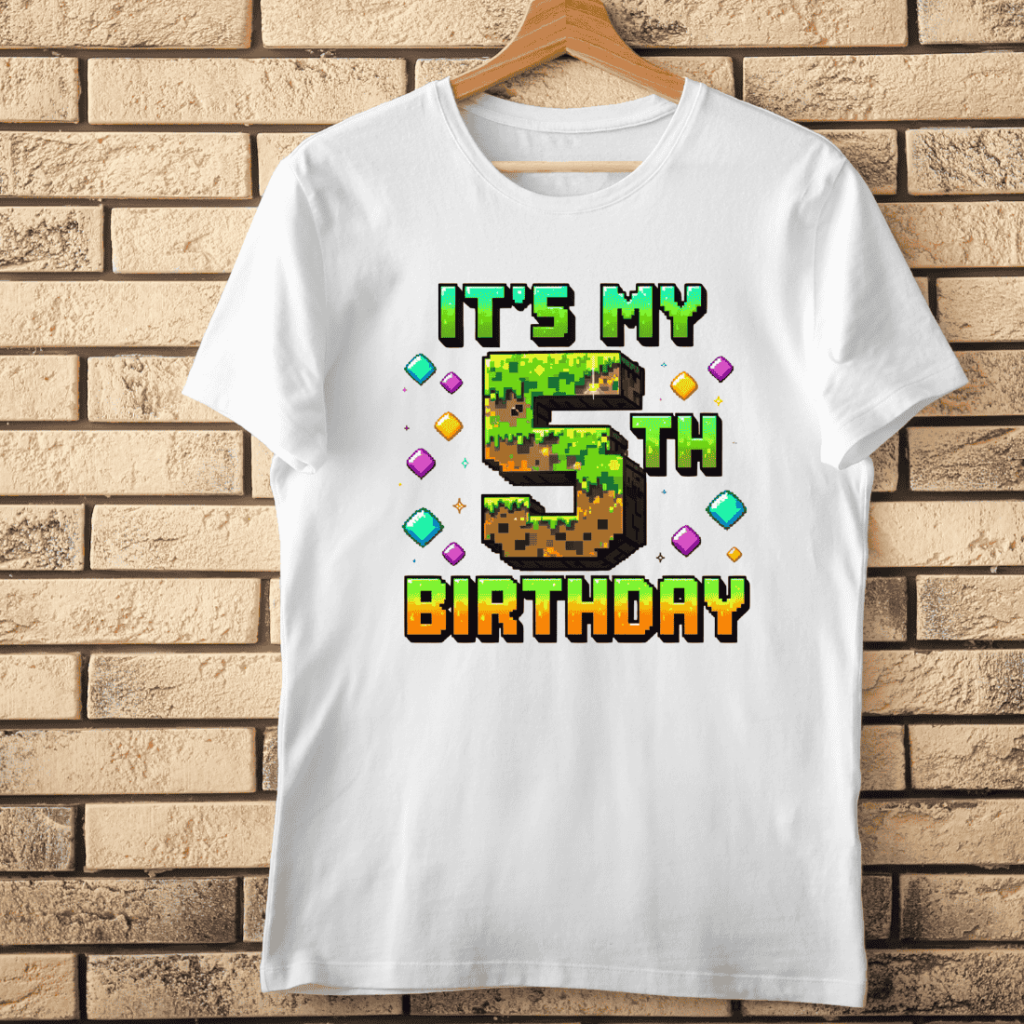 Colorful Pixel Style Fifth Birthday T-Shirt Design - MasterBundles
