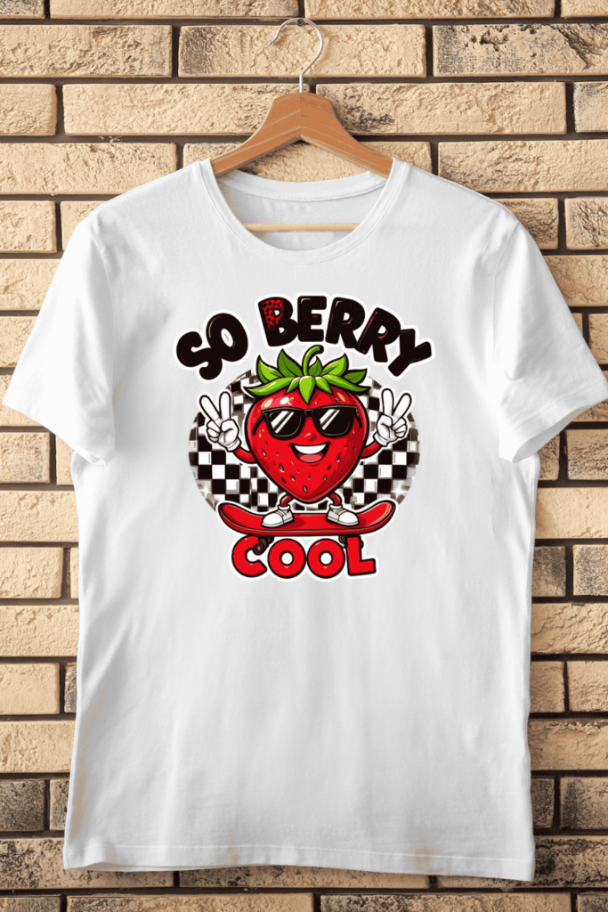 So Berry Cool Strawberry Skateboard T-Shirt Design - MasterBundles