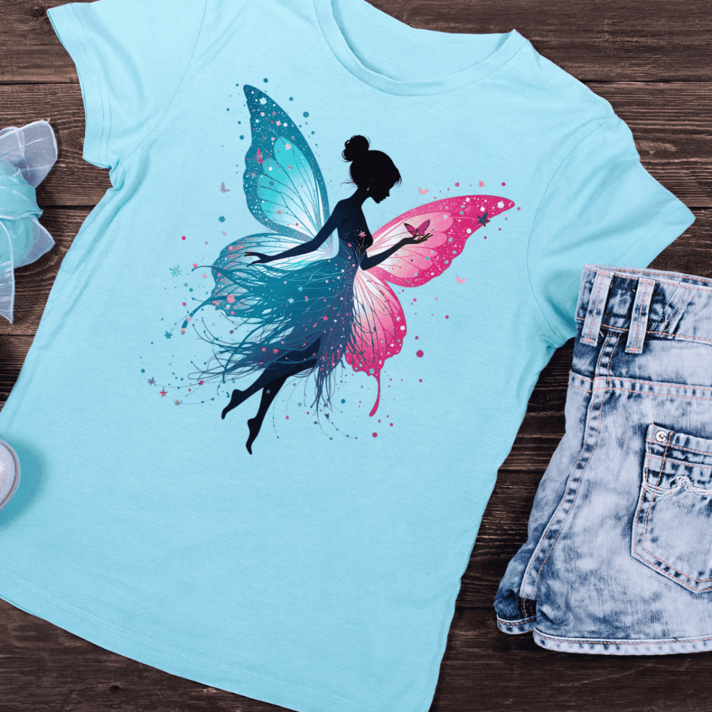 Colorful Sparkling Fairy with Butterfly T-Shirt Design - MasterBundles